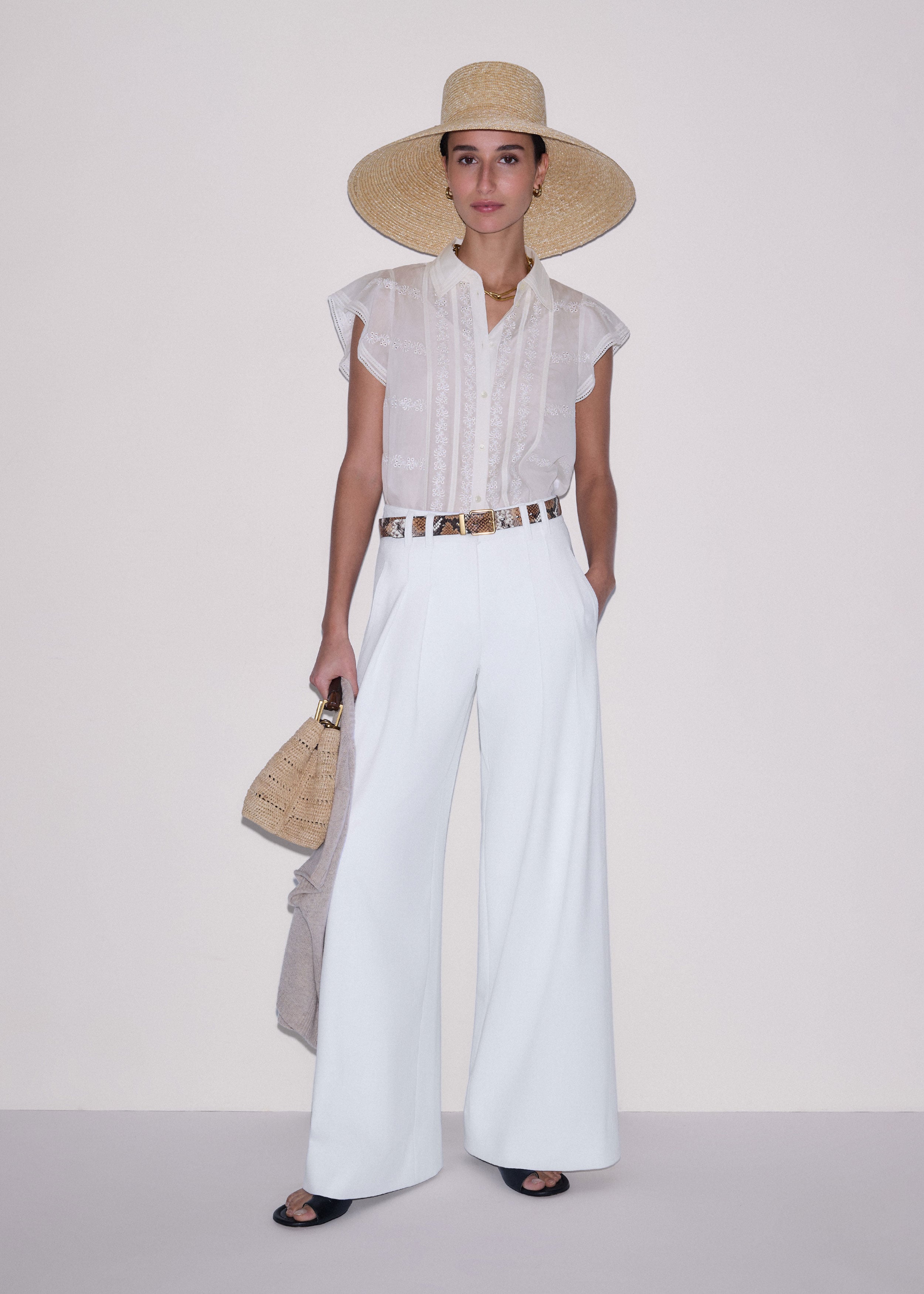 ME+EM Silk Cotton Embroidered Blouse with Cami